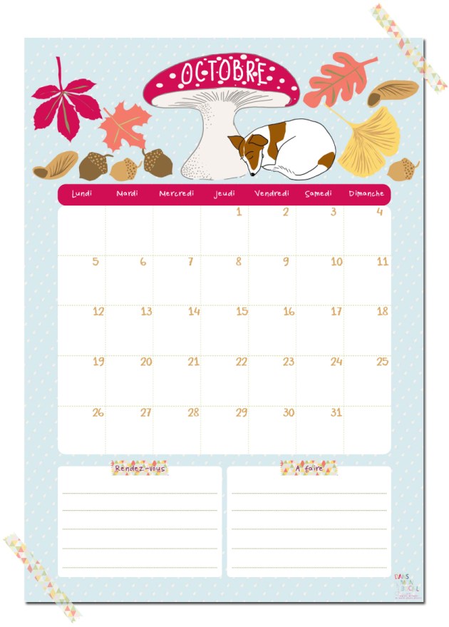 Calendrier d’octobre. | Dans Mon Bocal